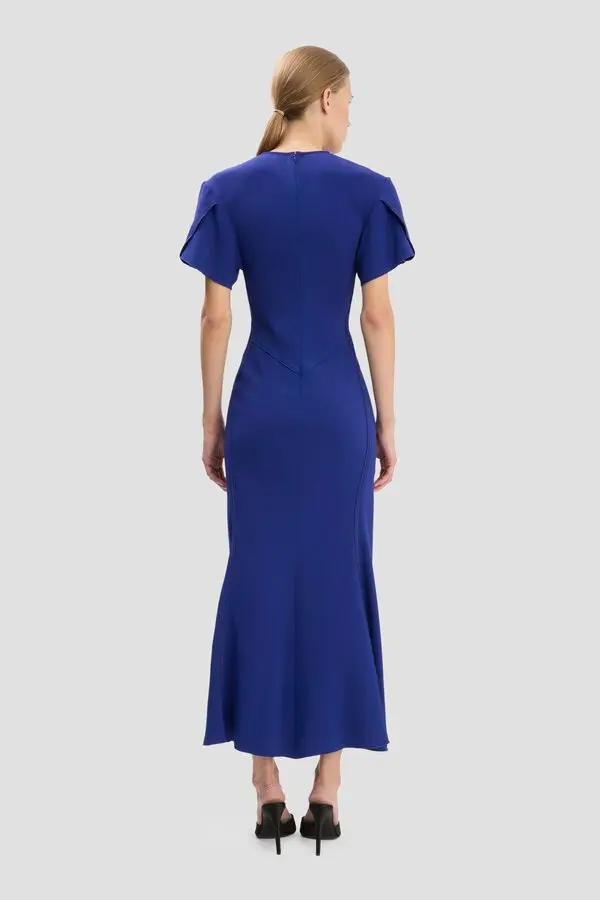 Victoria Beckham Eve Midi Dress With Contrasting Topstitching - Bright Indigo