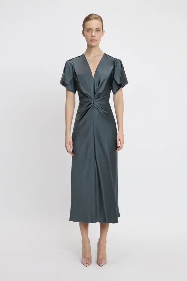 Victoria Beckham Midi Dress With Draped Inserts - Graphite