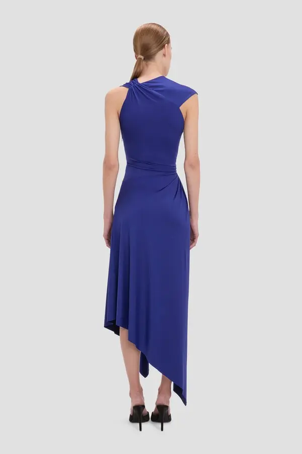 Victoria Beckham Asymmetric Neckline Cap Sleeve Midi Dress - Bright Indigo