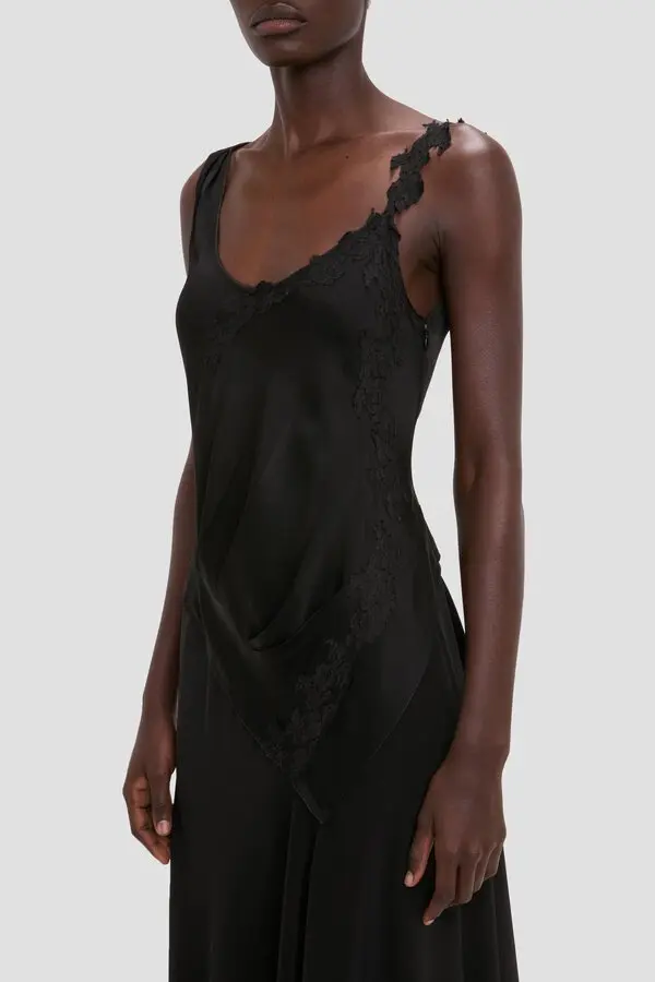 Victoria Beckham Lace Trimmed Crepe Back Satin Dress