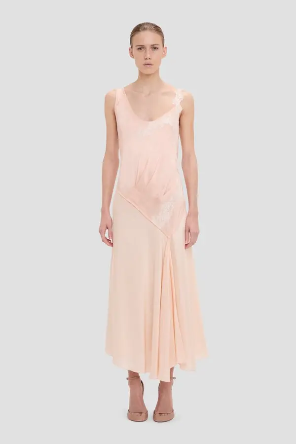 Victoria Beckham Lace Trimmed Crepe Back Satin Dress - Blossom