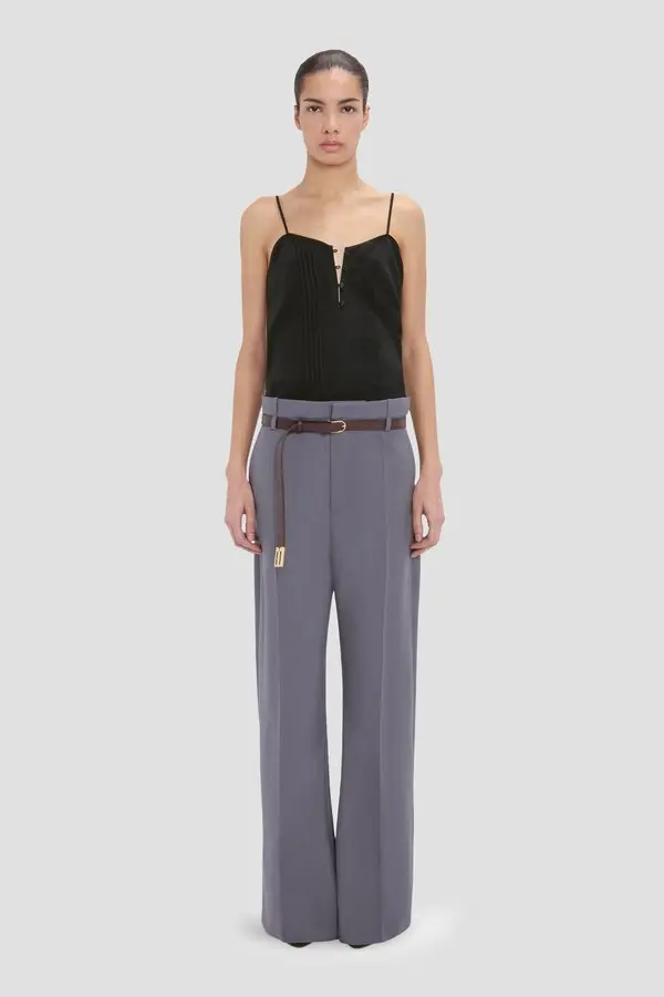 Victoria Beckham Straight Leg Folded Trouser - Flint