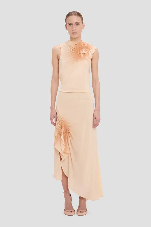 Victoria Beckham Smocked Dress - Sandstone