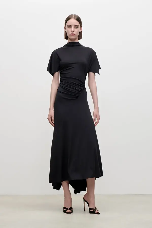 Victoria Beckham Blousey Midi Dress - Black
