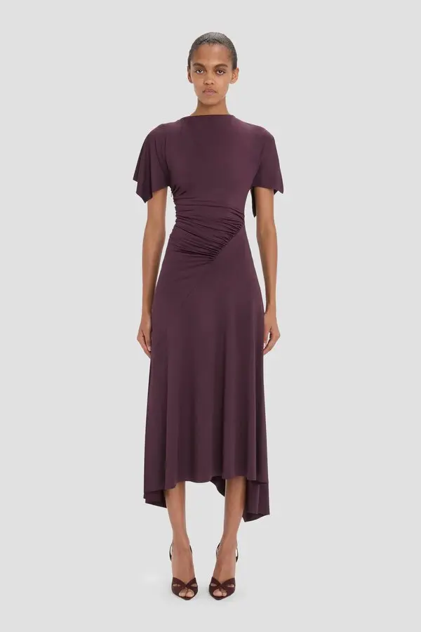 Victoria Beckham Blousey Midi Dress - Blackcurrant
