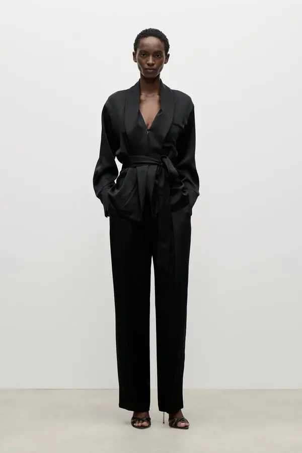 Victoria Beckham Cecilia Wide Leg Trousers Abstract Earth Beige - Black