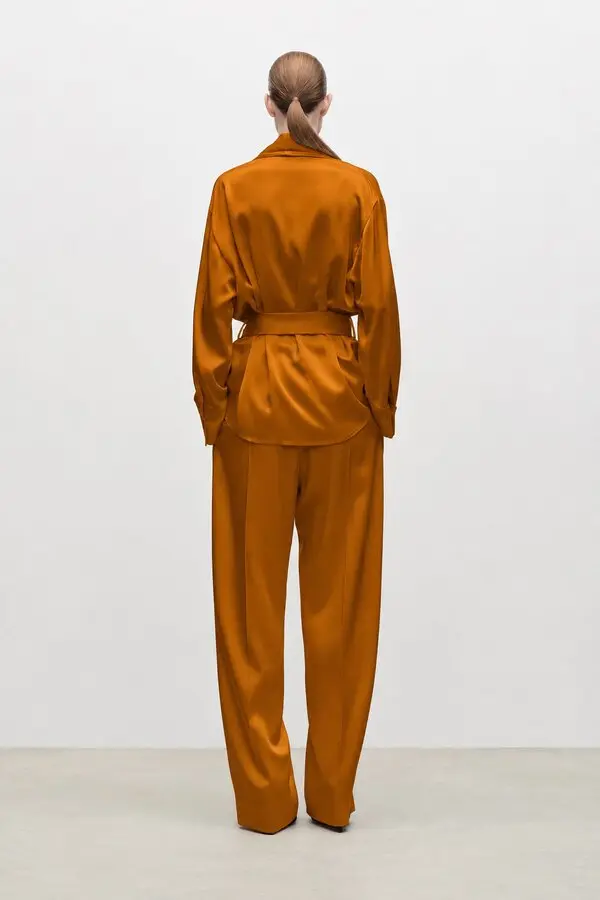 Victoria Beckham Cecilia Wide Leg Trousers Abstract Earth Beige - Bronze