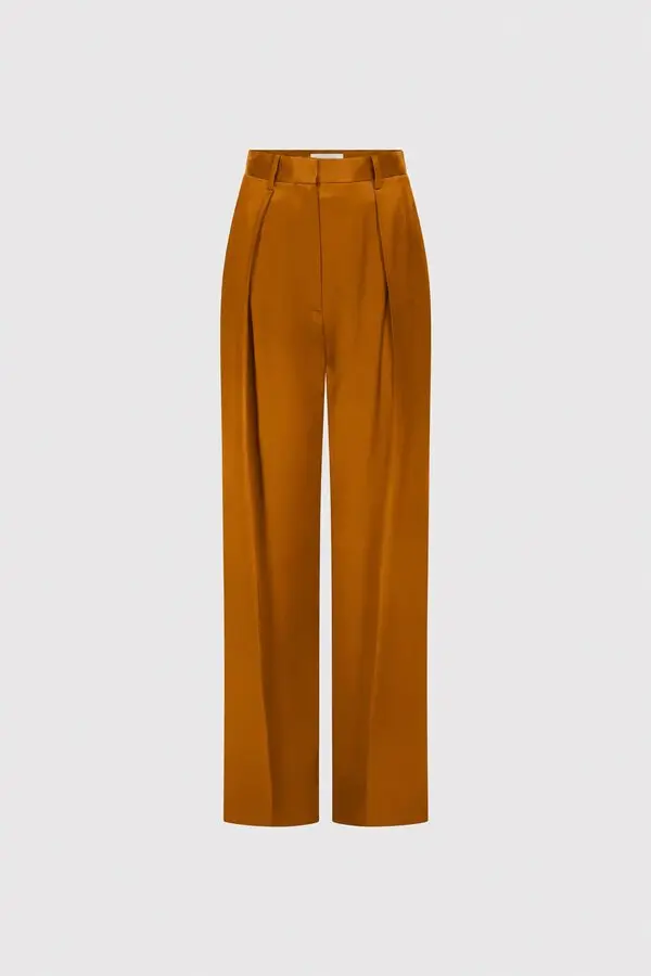 Victoria Beckham Cecilia Wide Leg Trousers Abstract Earth Beige - Bronze