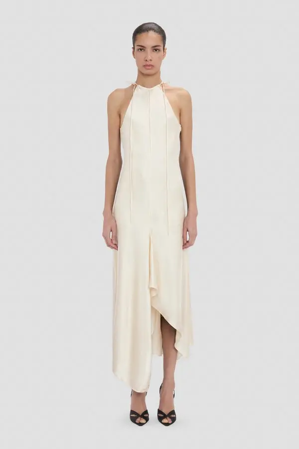 Victoria Beckham Halterneck Midi Dress - Ivory