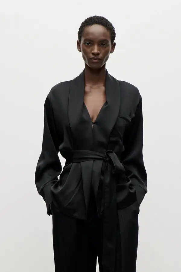 Victoria Beckham Alba Printed Silk Wrap Blouse - Black