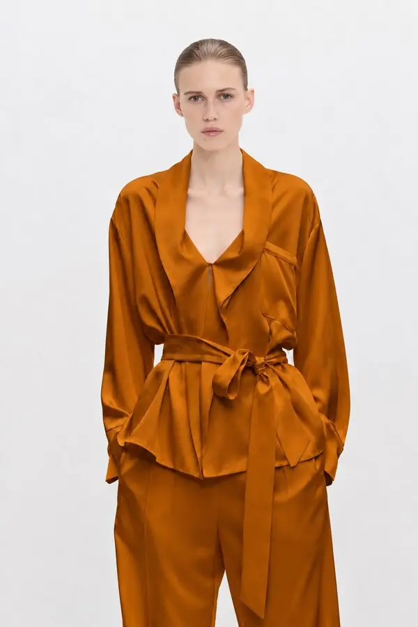 Victoria Beckham Alba Printed Silk Wrap Blouse - Bronze