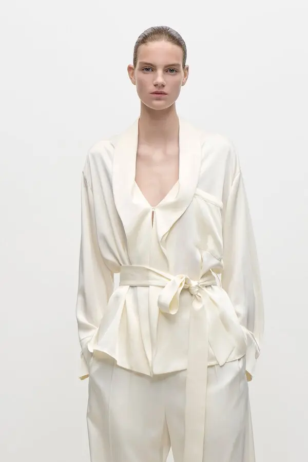Victoria Beckham Alba Printed Silk Wrap Blouse - Ivory