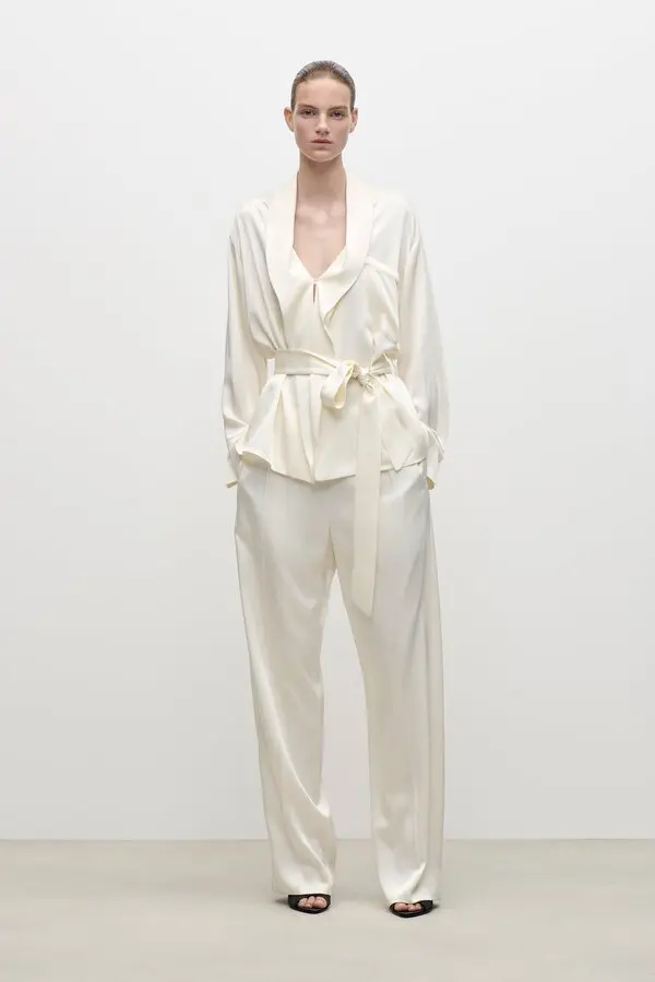 Victoria Beckham Alba Printed Silk Wrap Blouse - Ivory