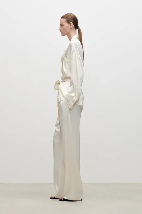 Victoria Beckham Alba Printed Silk Wrap Blouse - Ivory