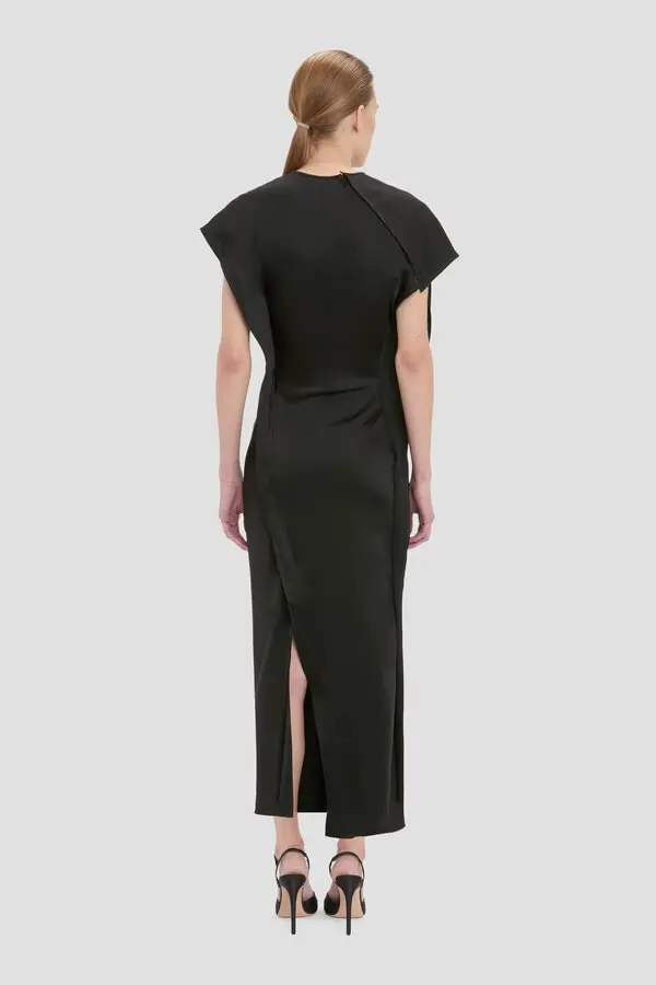 Victoria Beckham Midi Dress With Thumb Holes And Asymmetric Hem - Black