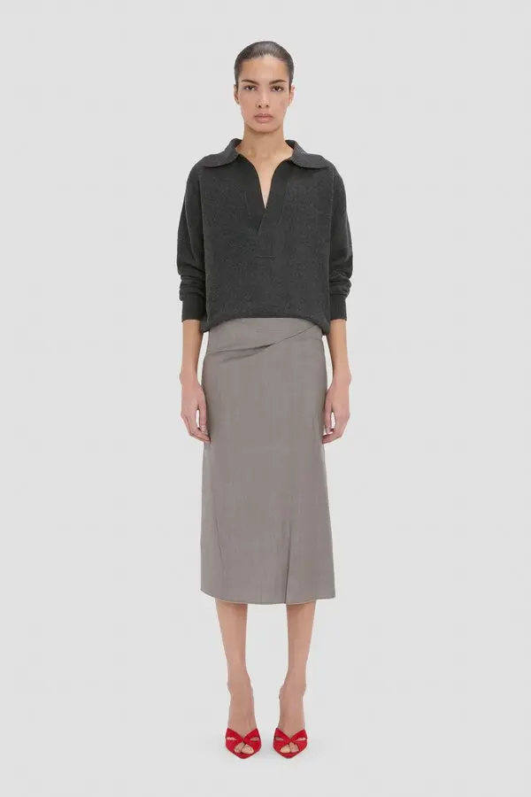 Victoria Beckham Pressed Tailored Midi Skirt - Ore