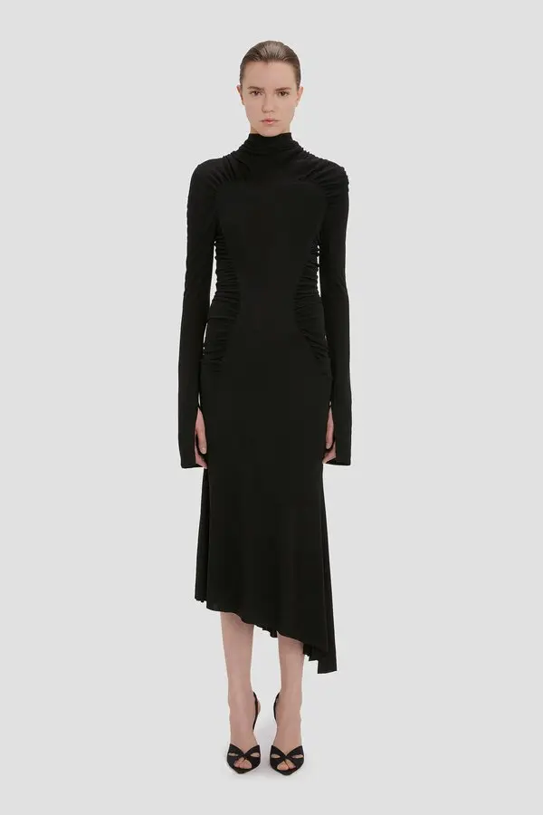Victoria Beckham High Neck Midi Dress - Black