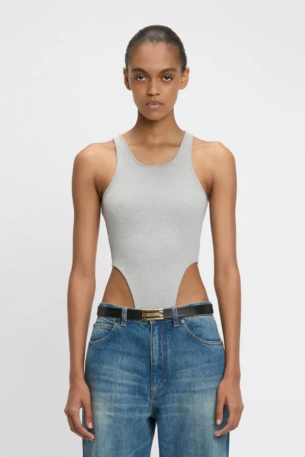 Victoria Beckham High Leg Bodysuit - Grey Marl