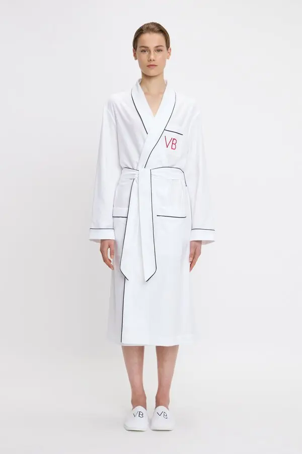 Victoria Beckham Piping Detail Pyjama Robe - White