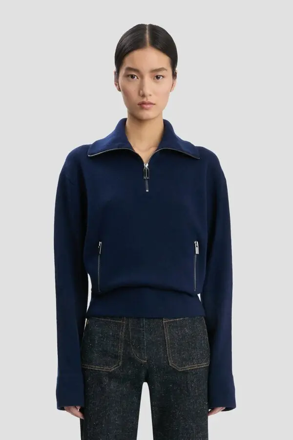 Victoria Beckham Half-zip Milano Jumper - Navy