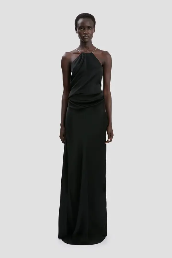 Victoria Beckham Chain Halter Gown - Black