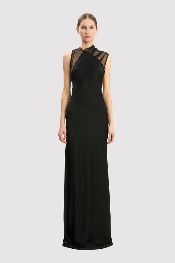 Victoria Beckham Mesh Gown - Black