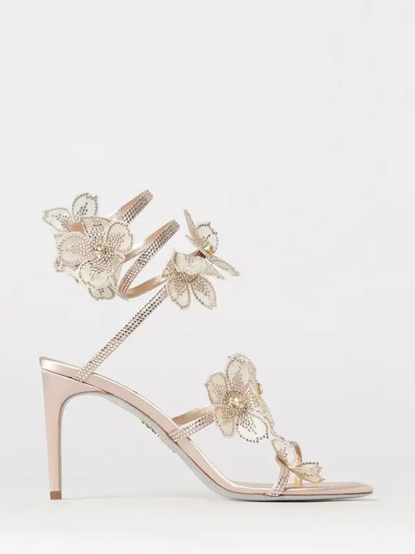 Rene Caovilla Embellished Floral Ankle Strap Heeled Sandals - Nude