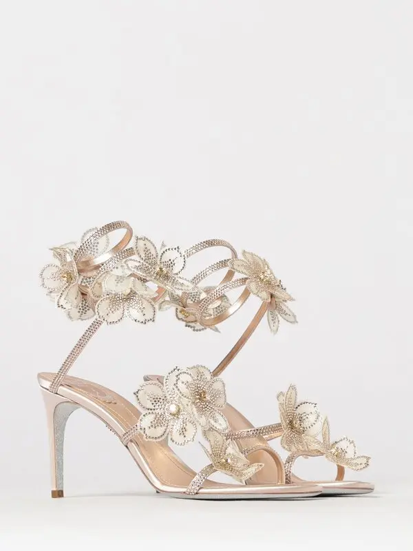 Rene Caovilla Embellished Floral Ankle Strap Heeled Sandals