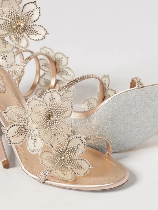Rene Caovilla Embellished Floral Ankle Strap Heeled Sandals