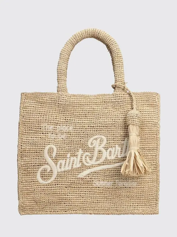 MC2 SAINT BARTH Raffia Tote Bag With Wooden Beads - Beige