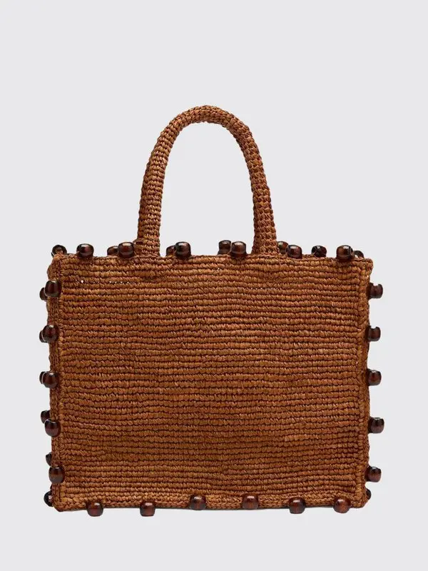 MC2 SAINT BARTH Raffia Tote Bag With Wooden Beads - Brown