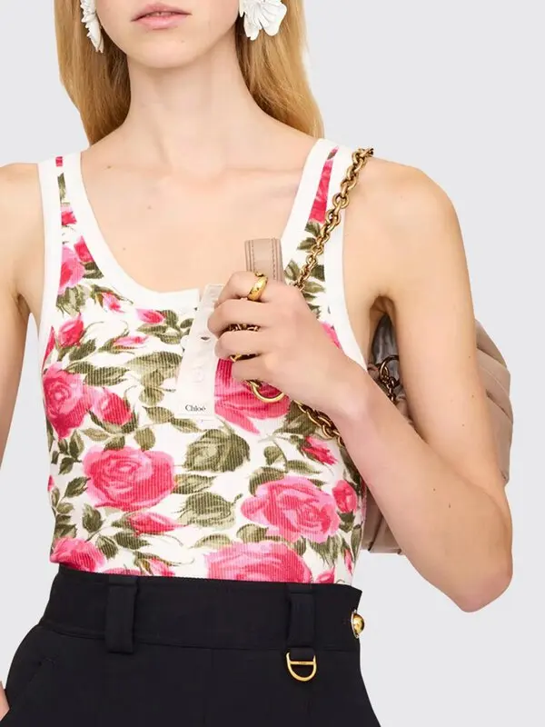 Chloé Floral Slim Fit Cotton Top - White