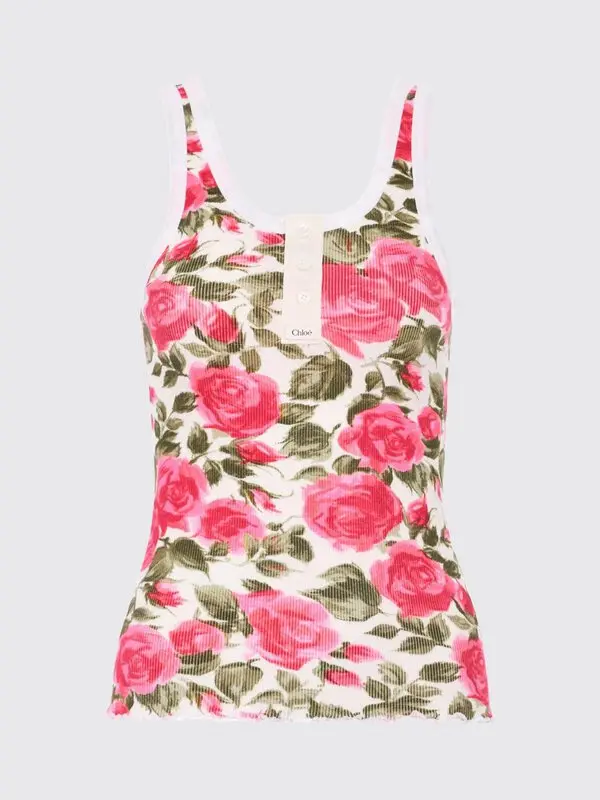 Chloé Floral Slim Fit Cotton Top - White