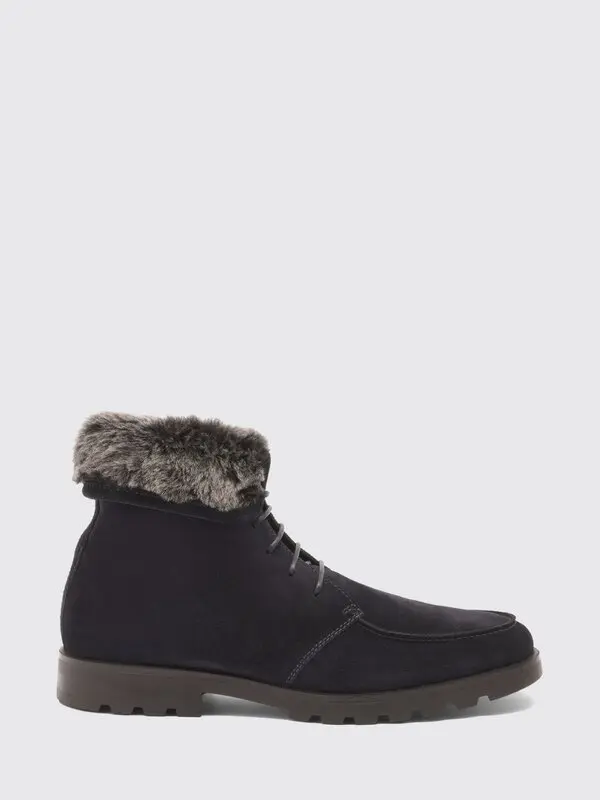 Santoni Lace-up Boots With Fur Trim - Blue