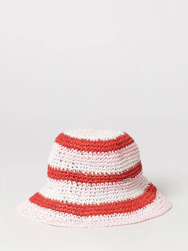 Barbour Crochet Raffia Bucket Hat - Red
