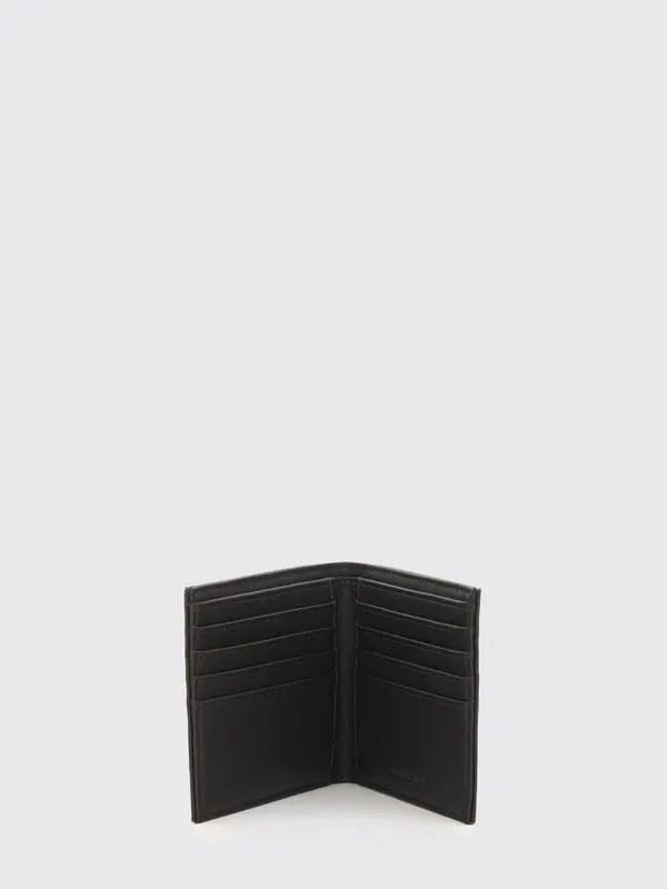 Emporio Armani Monogram Saffiano Leather Bifold Wallet With Metal Eagle Logo
