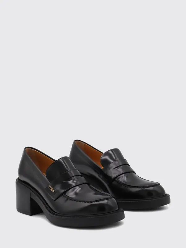 TOD'S Calfskin Penny Loafers With Medium Block Heel - Black