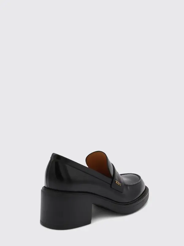 TOD'S Calfskin Penny Loafers With Medium Block Heel - Black