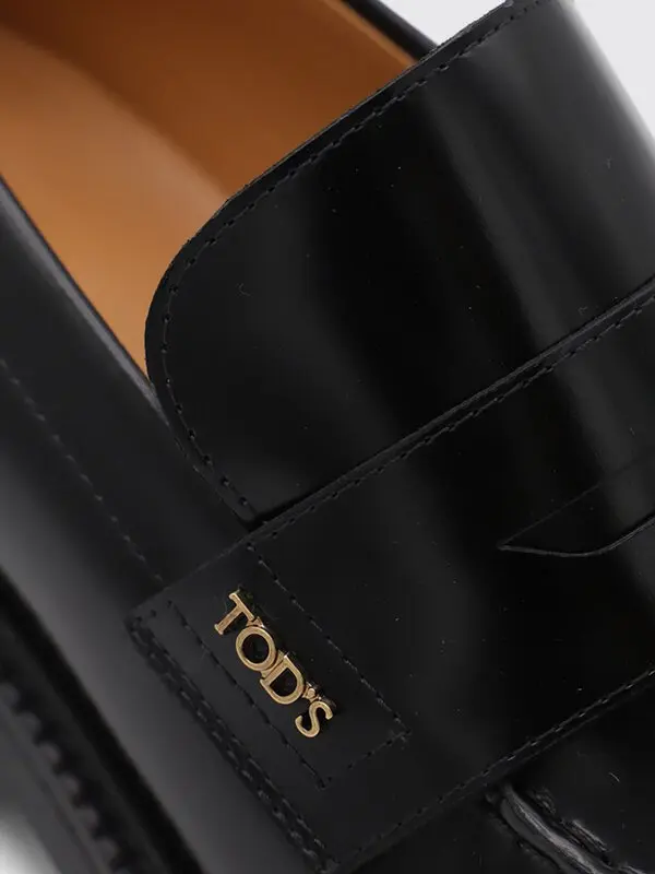 TOD'S Calfskin Penny Loafers With Medium Block Heel - Black
