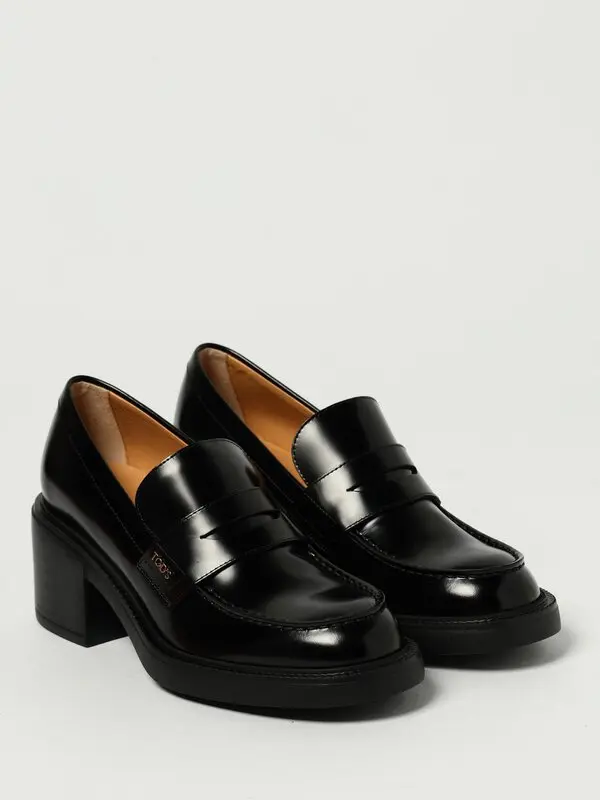 TOD'S Calfskin Penny Loafers With Medium Block Heel - Black