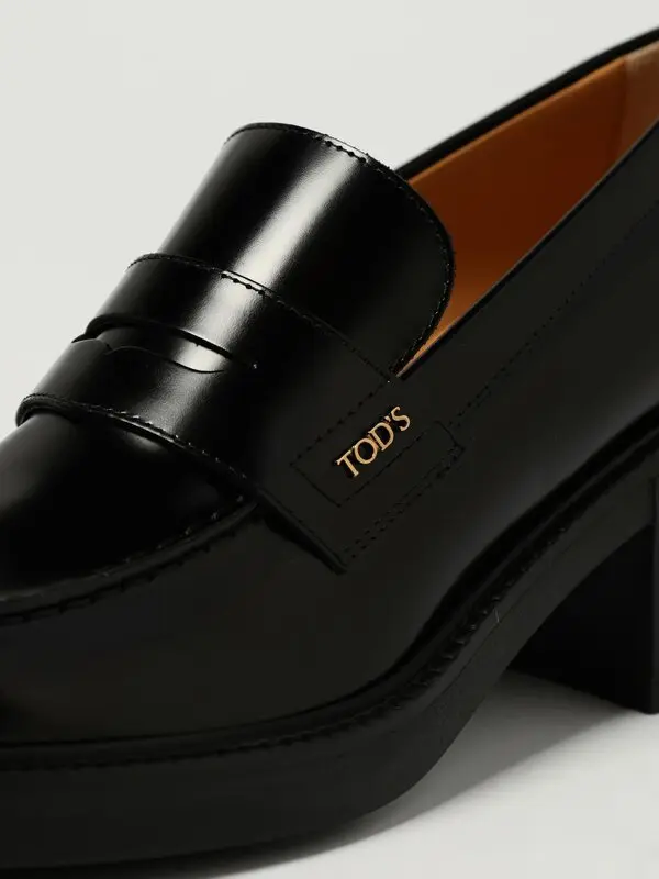 TOD'S Calfskin Penny Loafers With Medium Block Heel - Black