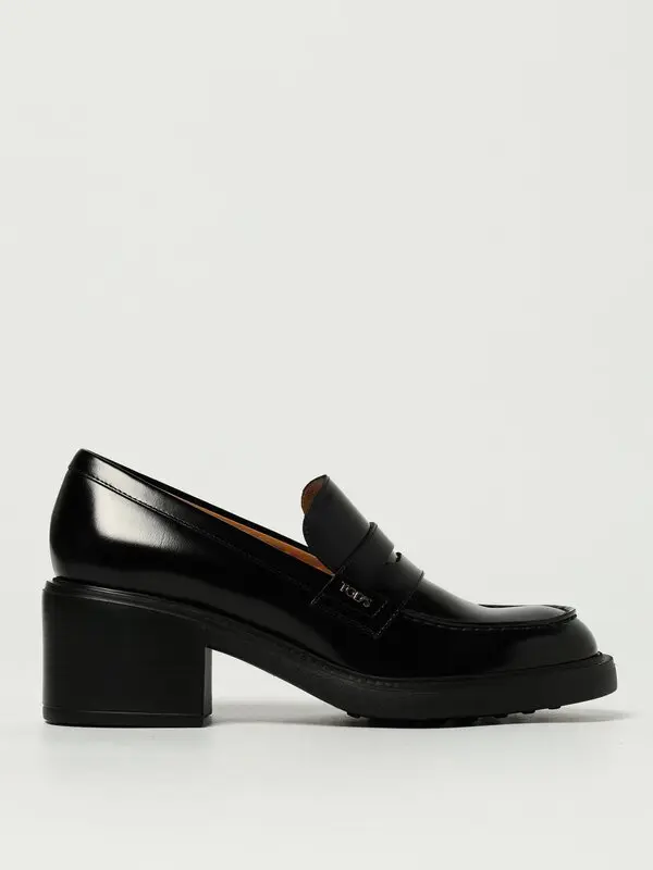 TOD'S Calfskin Penny Loafers With Medium Block Heel - Black