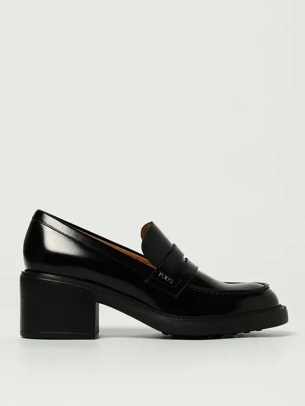 TOD'S Calfskin Penny Loafers With Medium Block Heel - Black