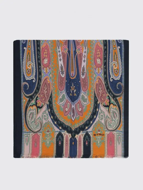 Etro Fringed Paisley Print Cashmere Blend Square Scarf - Blue