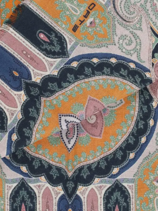Etro Fringed Paisley Print Cashmere Blend Square Scarf - Blue