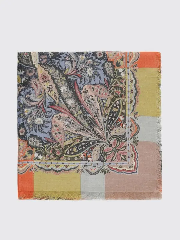 Etro Paisley Print Square Scarf In Silk, Cashmere And Wool - Gnawed Blue