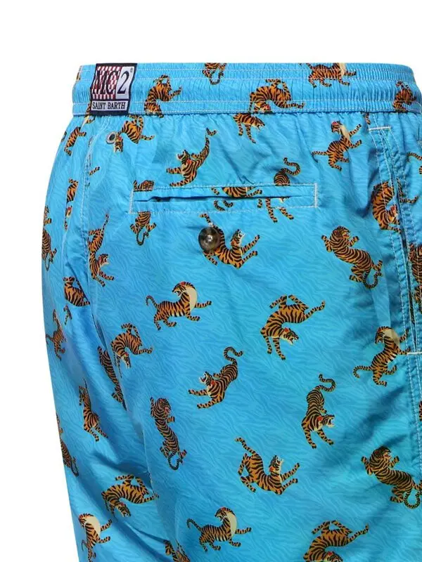 MC2 SAINT BARTH Tiger-print Drawstring Swim Shorts - Blue