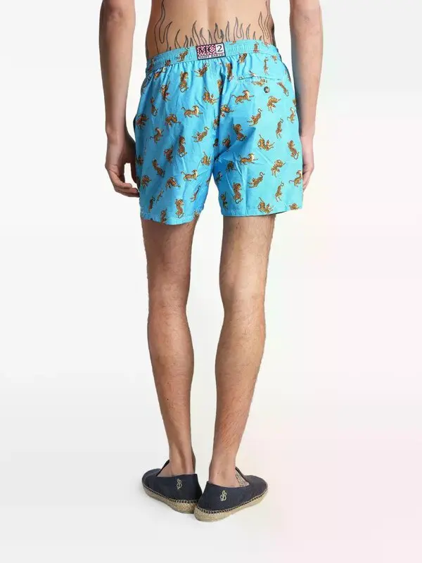 MC2 SAINT BARTH Tiger-print Drawstring Swim Shorts - Blue