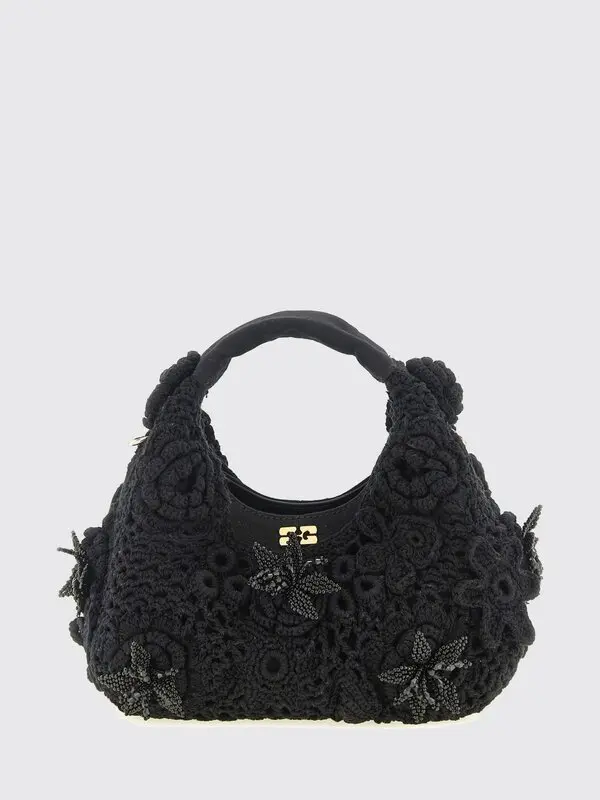 GANNI Crocheted Embellished Handbag - Black