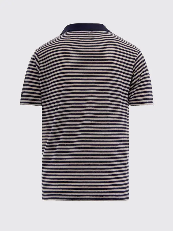 MC2 SAINT BARTH Striped Linen And Cotton Blend V-neck Polo Shirt